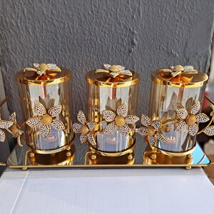 Glamorous Set of 3 Glass Canister Set With Tray ,crystal Jar Set, Spice ...