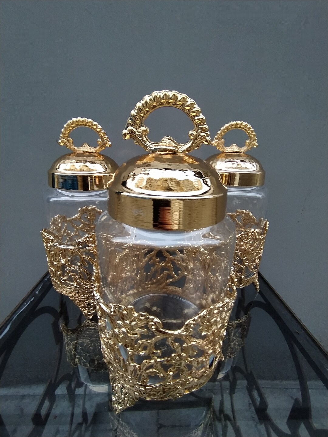 600 Ml Jar Set, Kitchen Jars ,gold Jars , Gold Canister Set, Spice Set ...