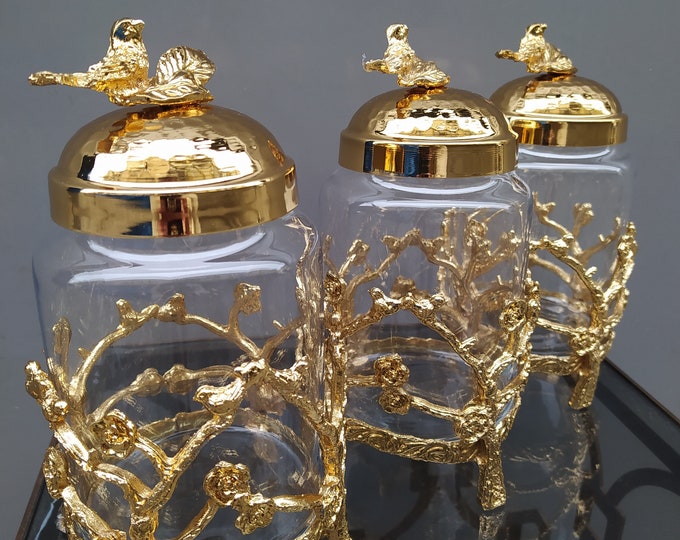 MARBLE & GOLD Kitchen Canister SET 3 Pieces - Etsy