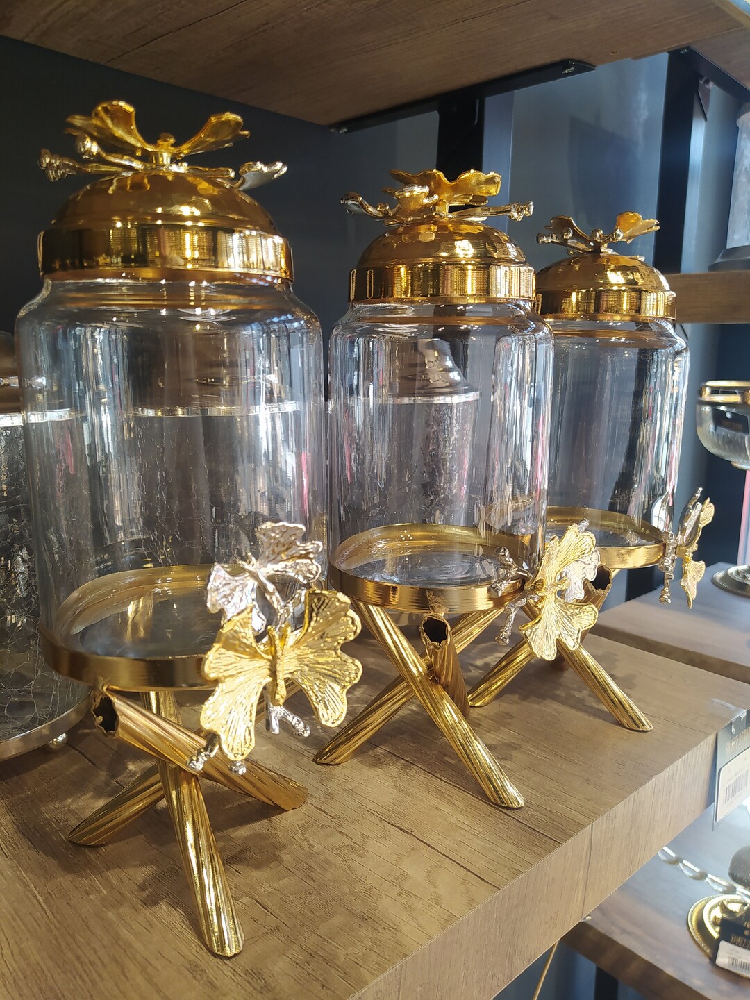 600 Ml Jar Set , Kitchen Jars ,gold Jars , Gold Canister , Spice Set,3 ...