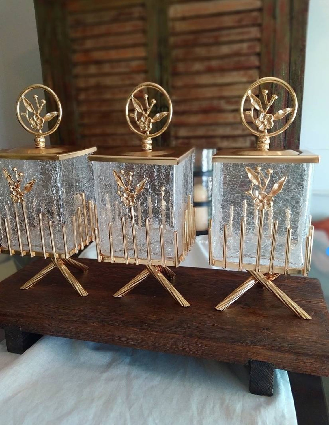 3 Pcs 1000 Ml Gold Jars large Size cracked Glass Jar Set - Etsy