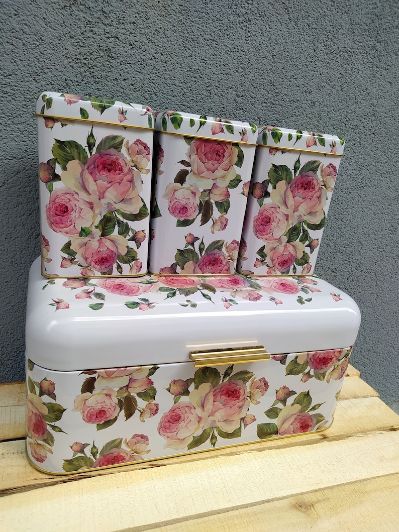 Metal Rose Design Bread Box , 4 Pieces Bread Box, Biscuit Tin , Bread ...