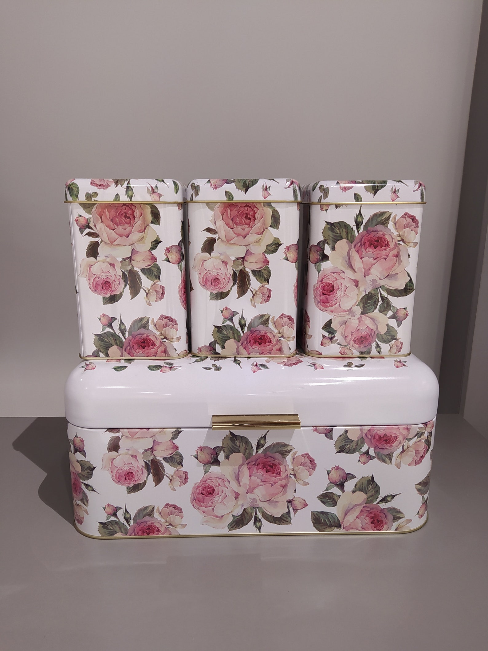 Metal Rose Design Bread Box 4 Pieces Bread Box - Etsy