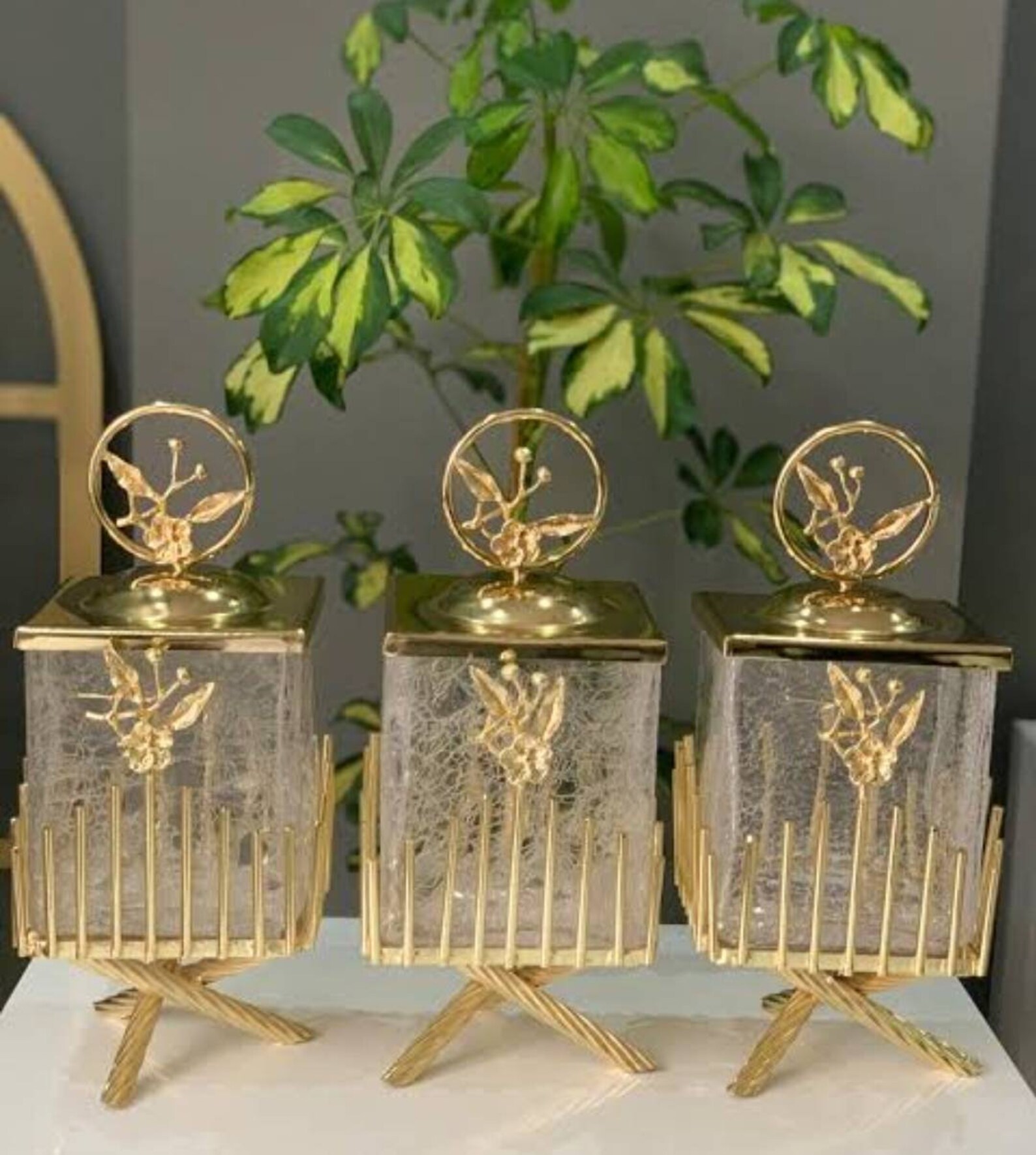 3 Pcs 1000 Ml Gold Jars Large Size crystal Jar Set Gold | Etsy