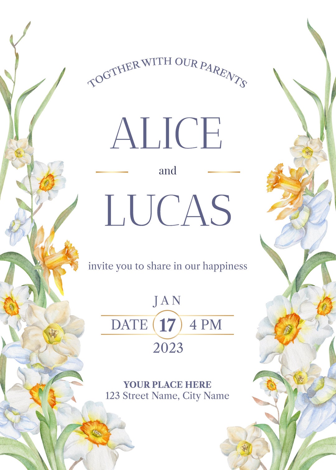 Daffodil Flowers Wedding Invitation Digital Download Wedding Instant ...