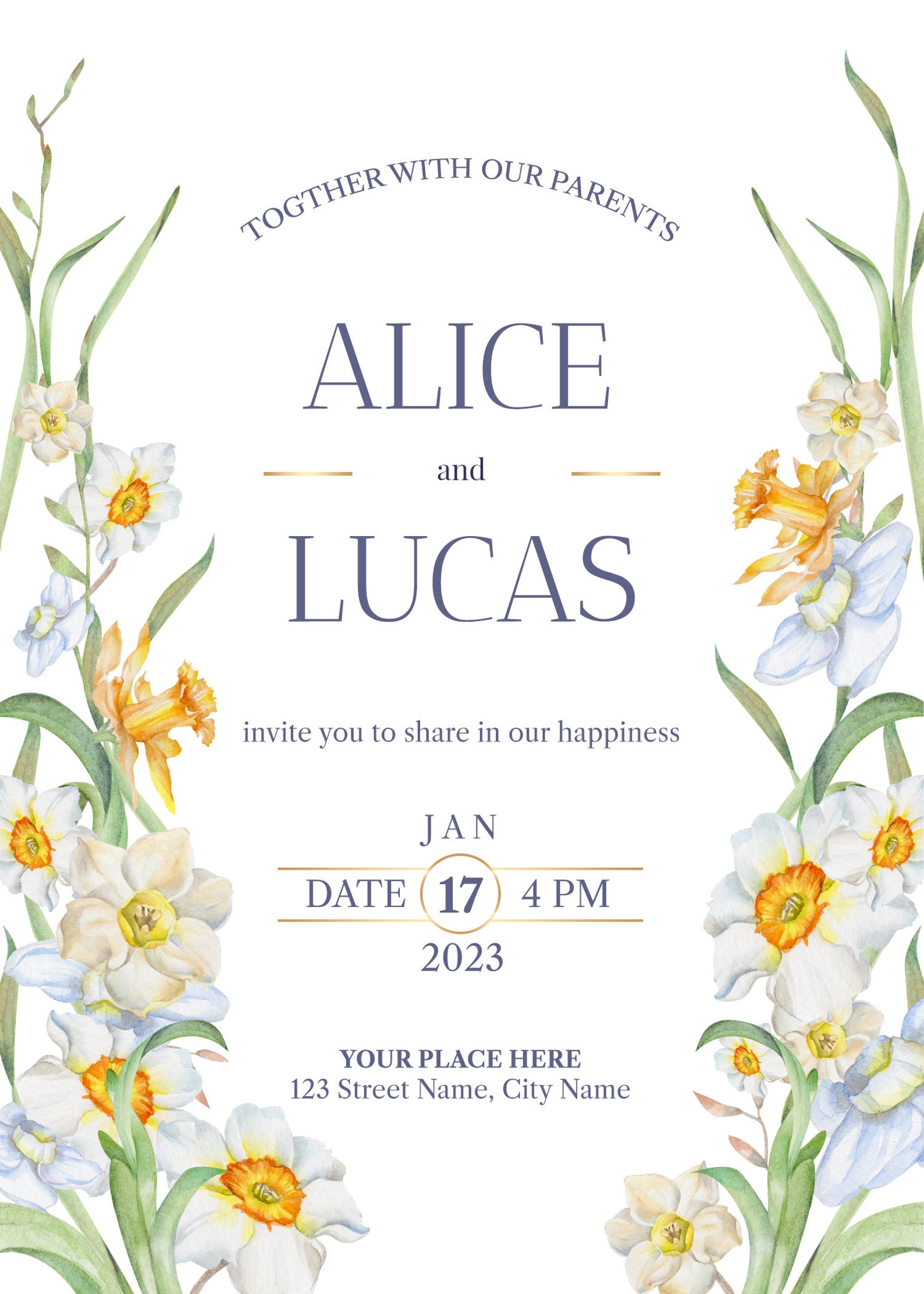 Daffodil Flowers Wedding Invitation Digital Download Wedding Instant ...