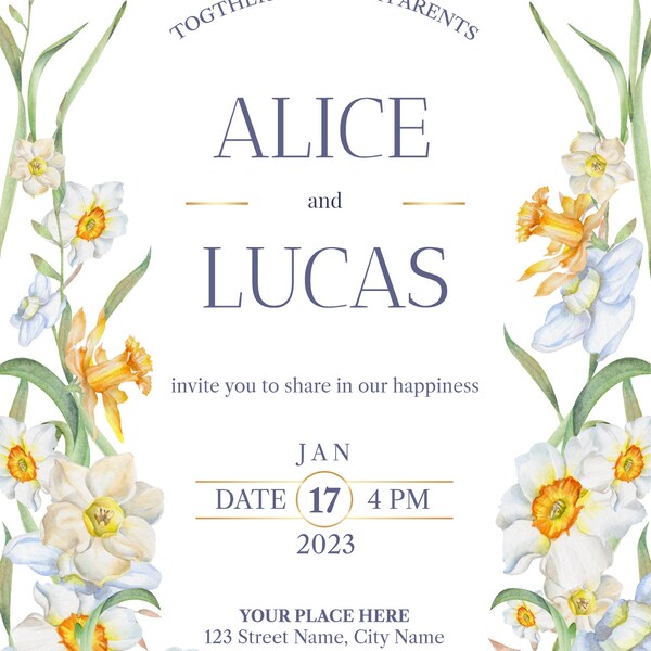 Daffodil Flowers Wedding Invitation - Etsy