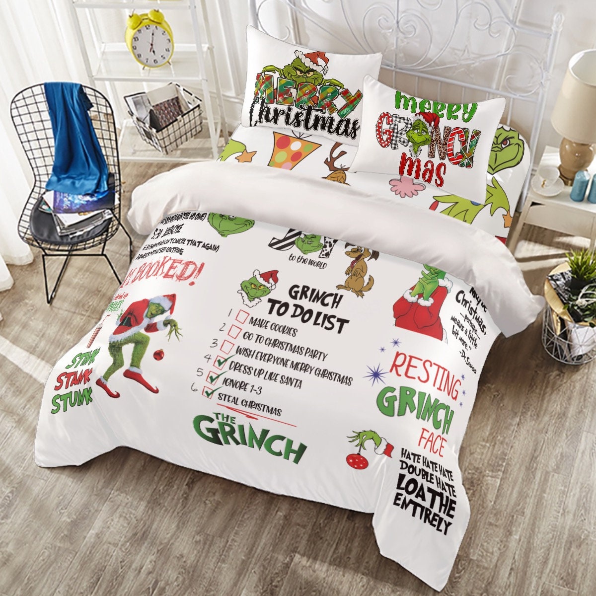 Grinch Themed Four-piece Duvet Cover Set Christmas Bedding - Etsy