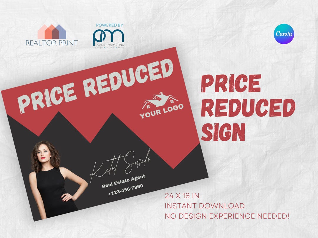 Bold & Attractive "price Reduced" Real Estate Sign Template - 24"x18 ...