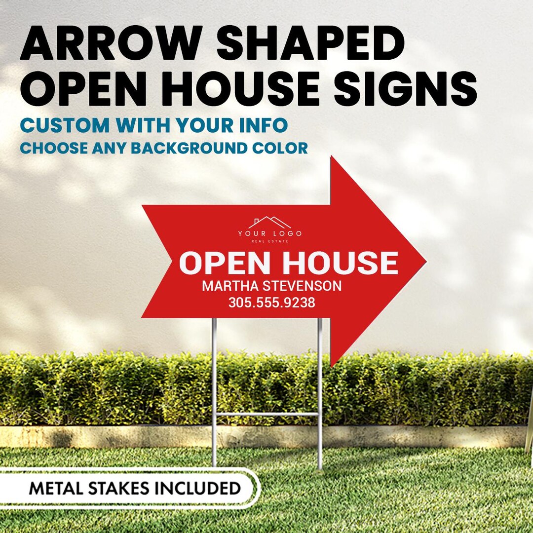 Real Estate Open House Arrow Yard Sign With FREE Shipping | Custom 2 ...