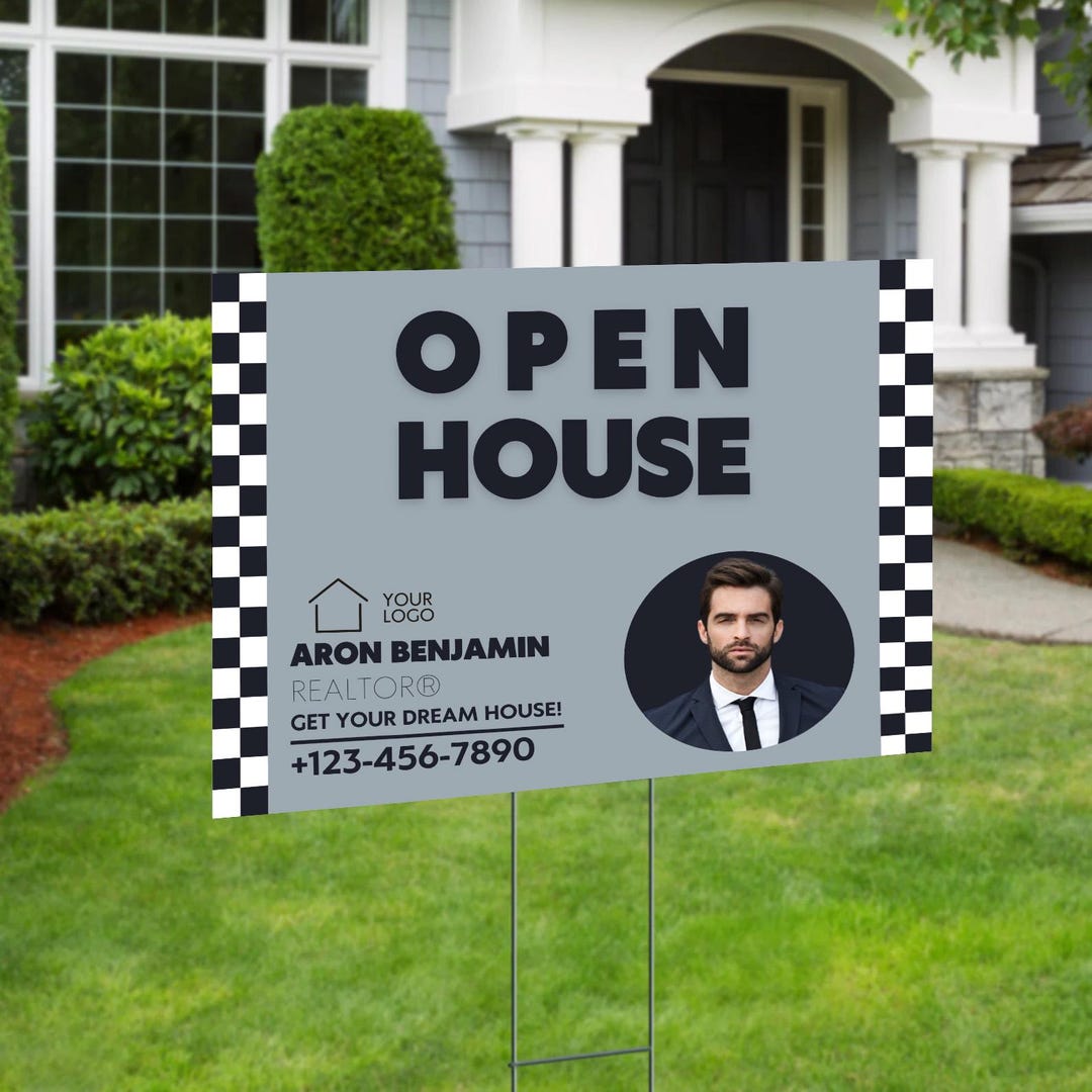 Checkerboard Pattern Real Estate Open House Yard Sign | FREE Shipping ...