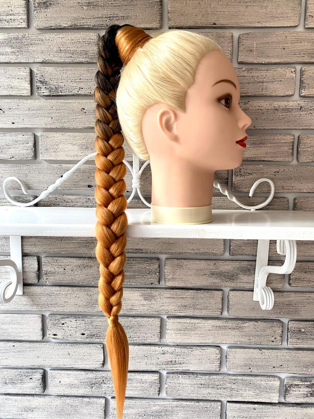 Black and Gold Braid on an Elastic Band. Synthetic Hair, Kanekalon ...