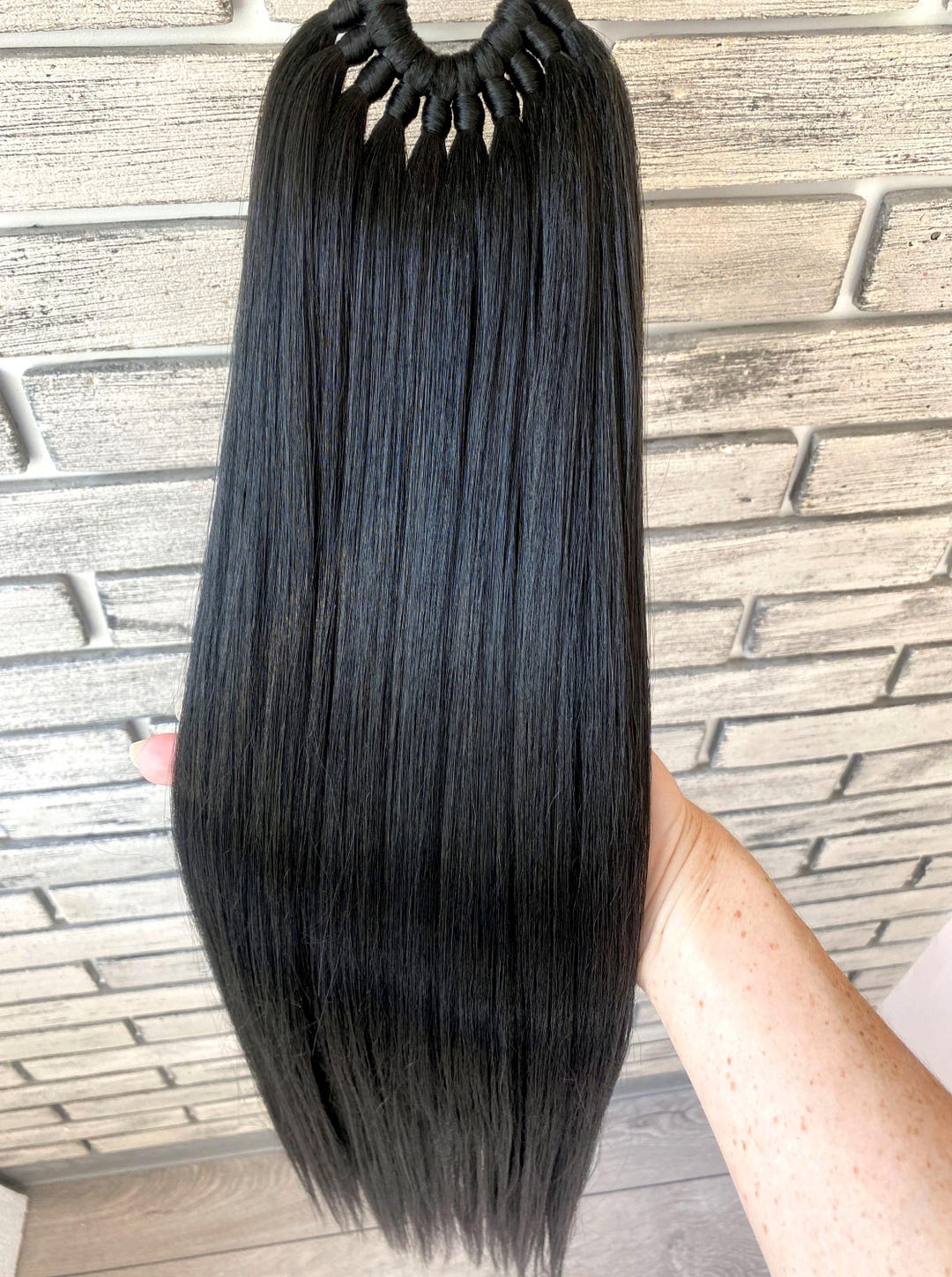 Black Ponytail Extensions, Black Hair on Elastic Band, Synthetic Hair ...