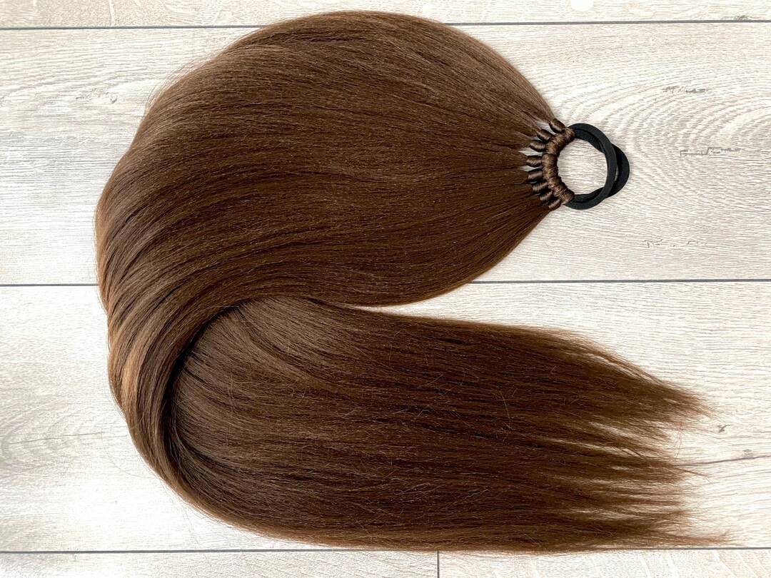 Brown Ponytail Extensions, Brown Hair on Elastic Band, Synthetic Hair ...