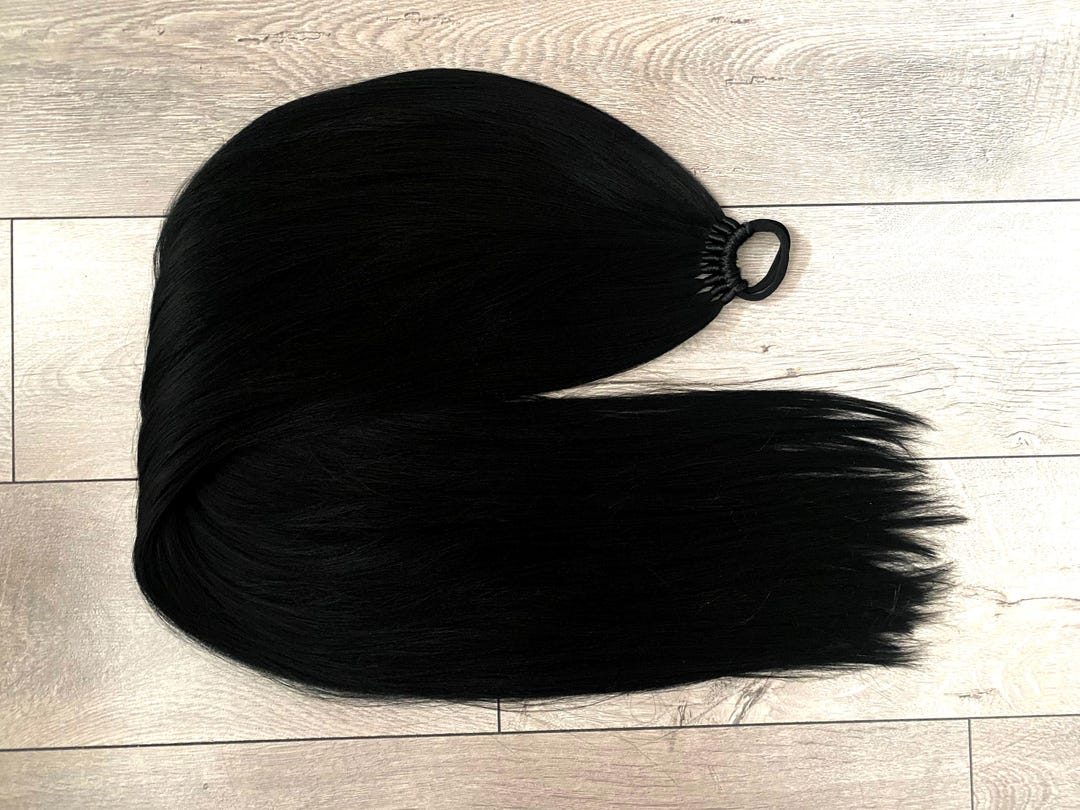 Black Ponytail Extensions, Black Hair on Elastic Band, Synthetic Hair ...
