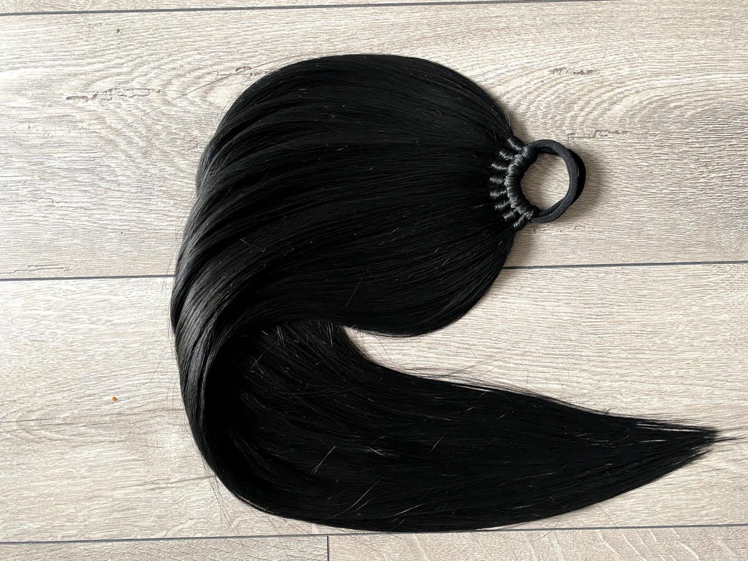 Black Ponytail Extensions, Black Hair on Elastic Band, Synthetic Hair ...