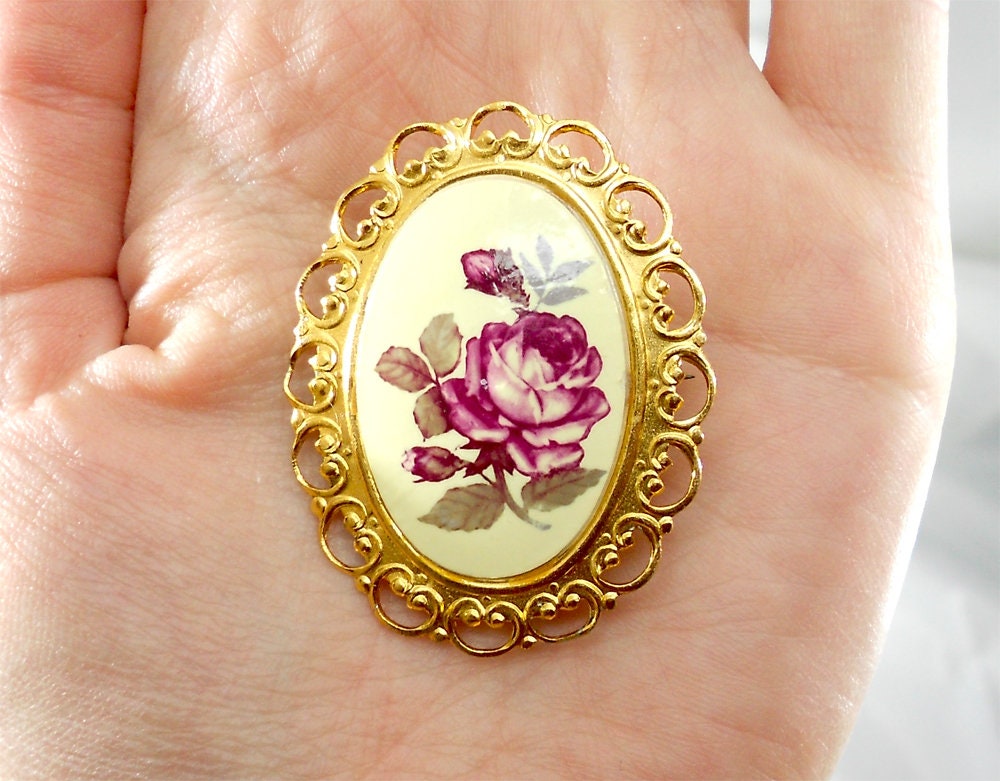 Rose on White Background. Vintage Brooches 1960s. Soviet Brooch. Rose ...