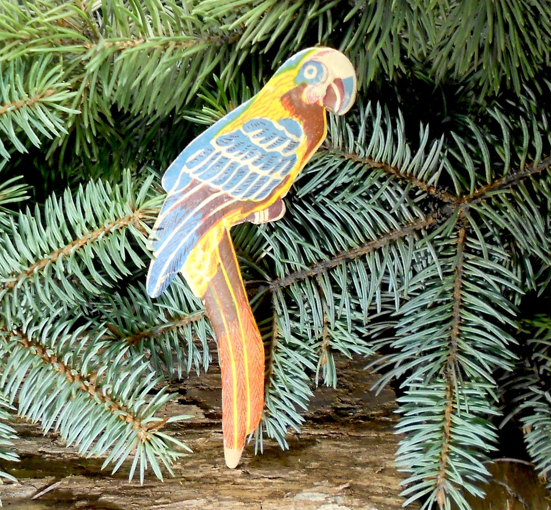 A Parrot. Dresden Cardboard. Ancient Christmas Decorations Statuettes ...