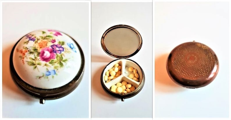 Lot of Three Antique Pill Boxes, Trinket Boxes, Hand Painted Floral ...
