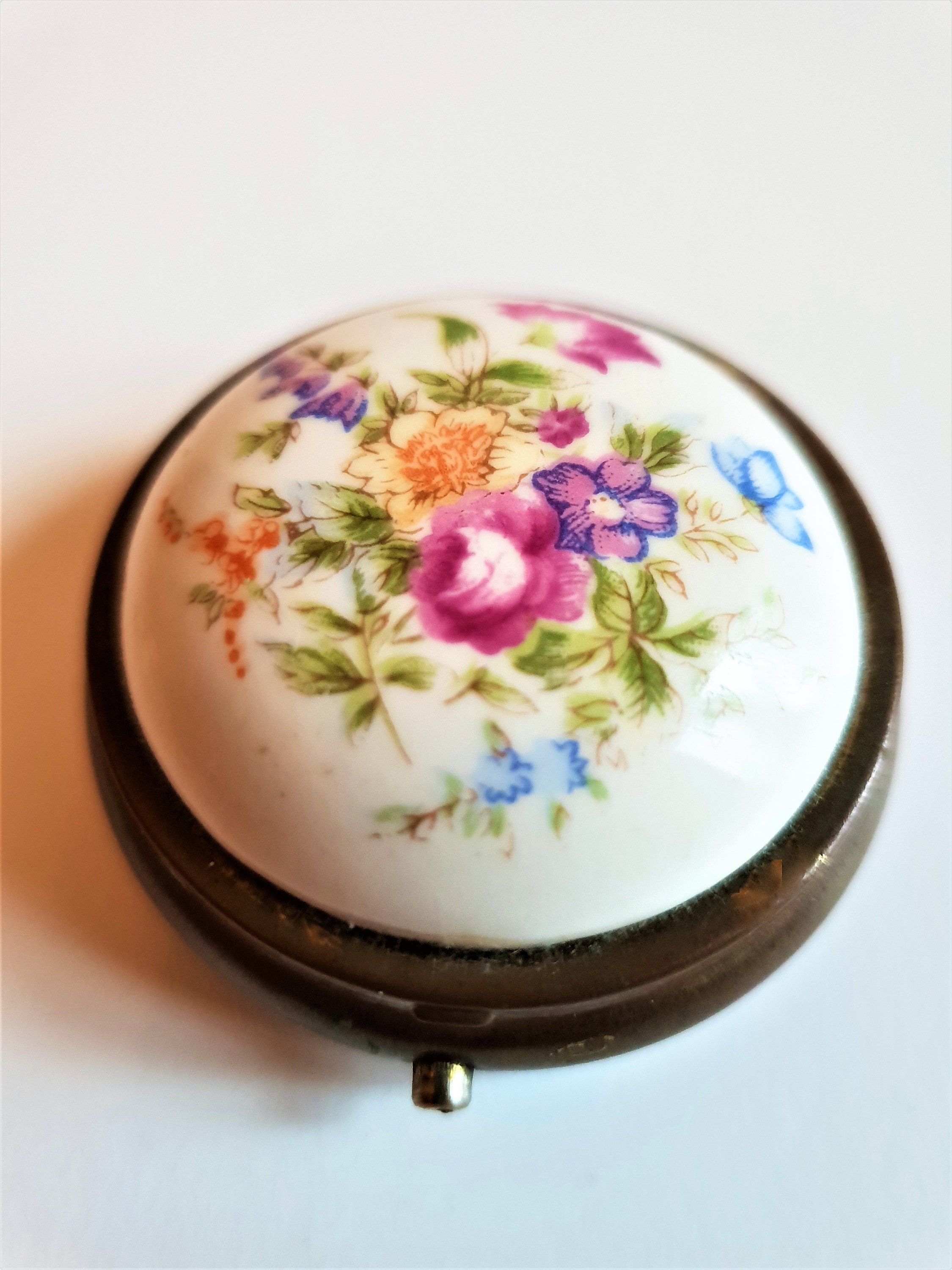 Lot of Three Antique Pill Boxes, Trinket Boxes, Hand Painted Floral ...
