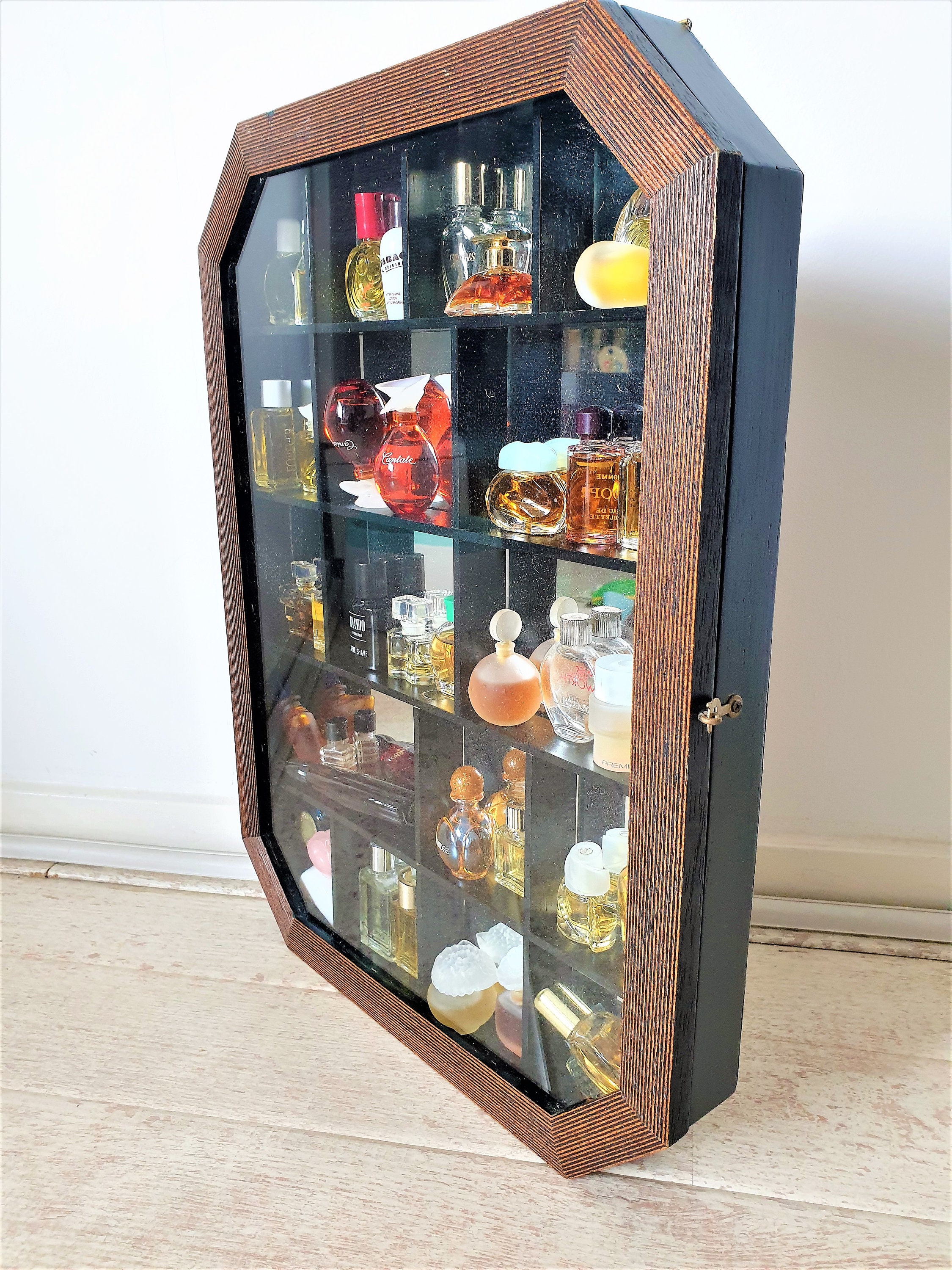 Wooden, Mirrored Display Cabinet With Parfume Miniatures - Etsy