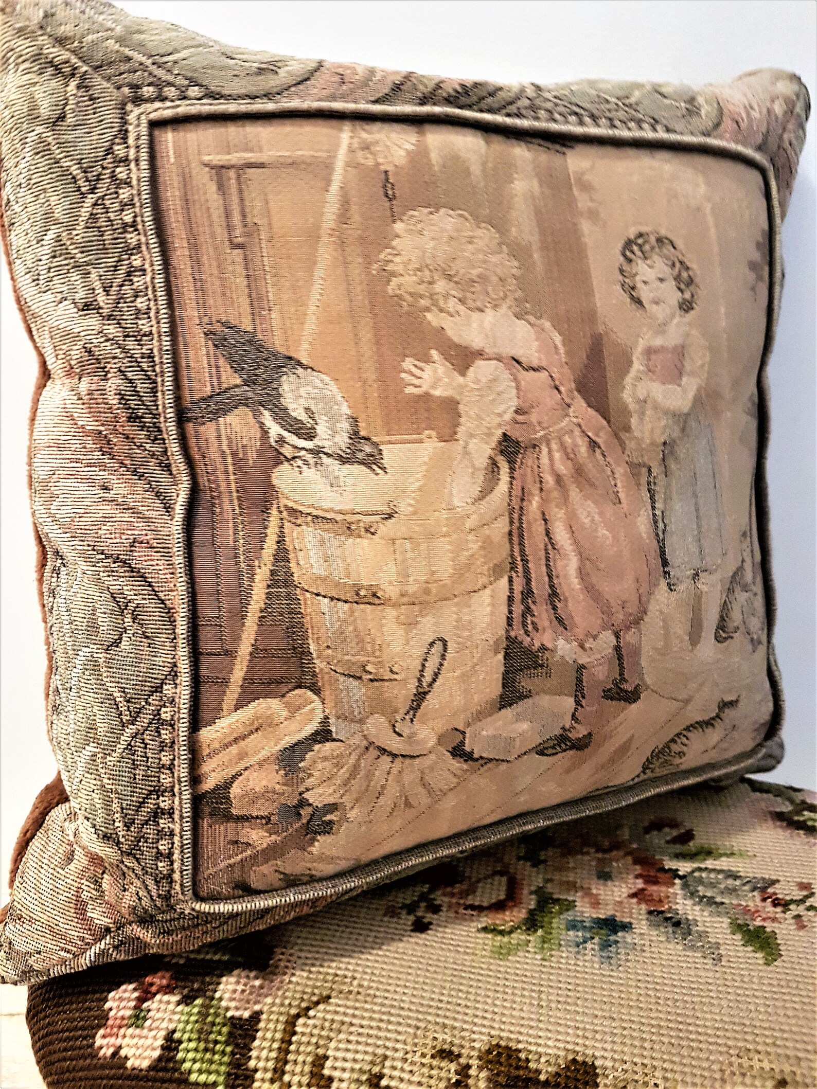 Antique Tapestrypillow Victorian Era Silk Velvet Tapestry Antique Hand ...
