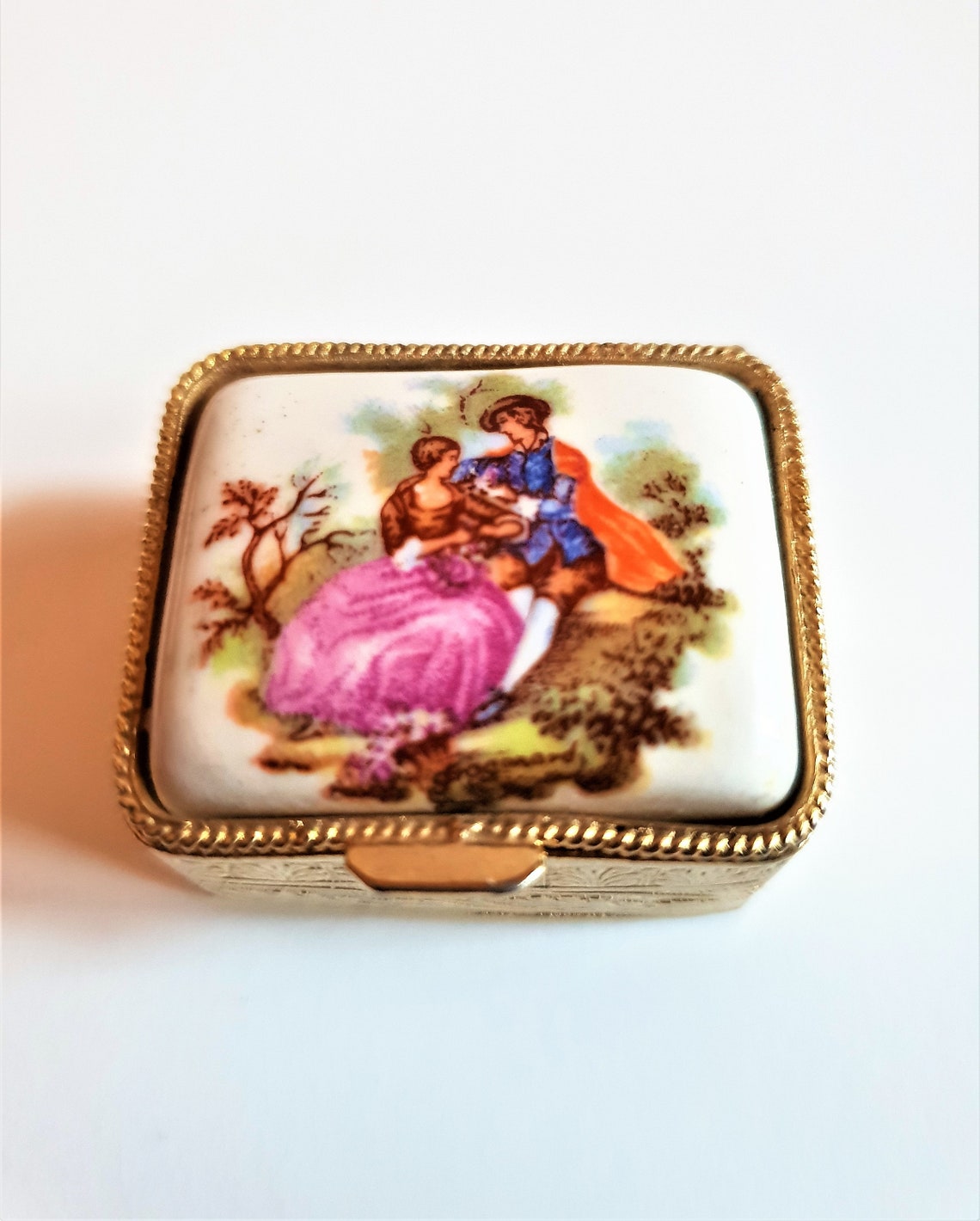 Lot of Three Antique Pill Boxes, Trinket Boxes, Hand Painted Floral ...