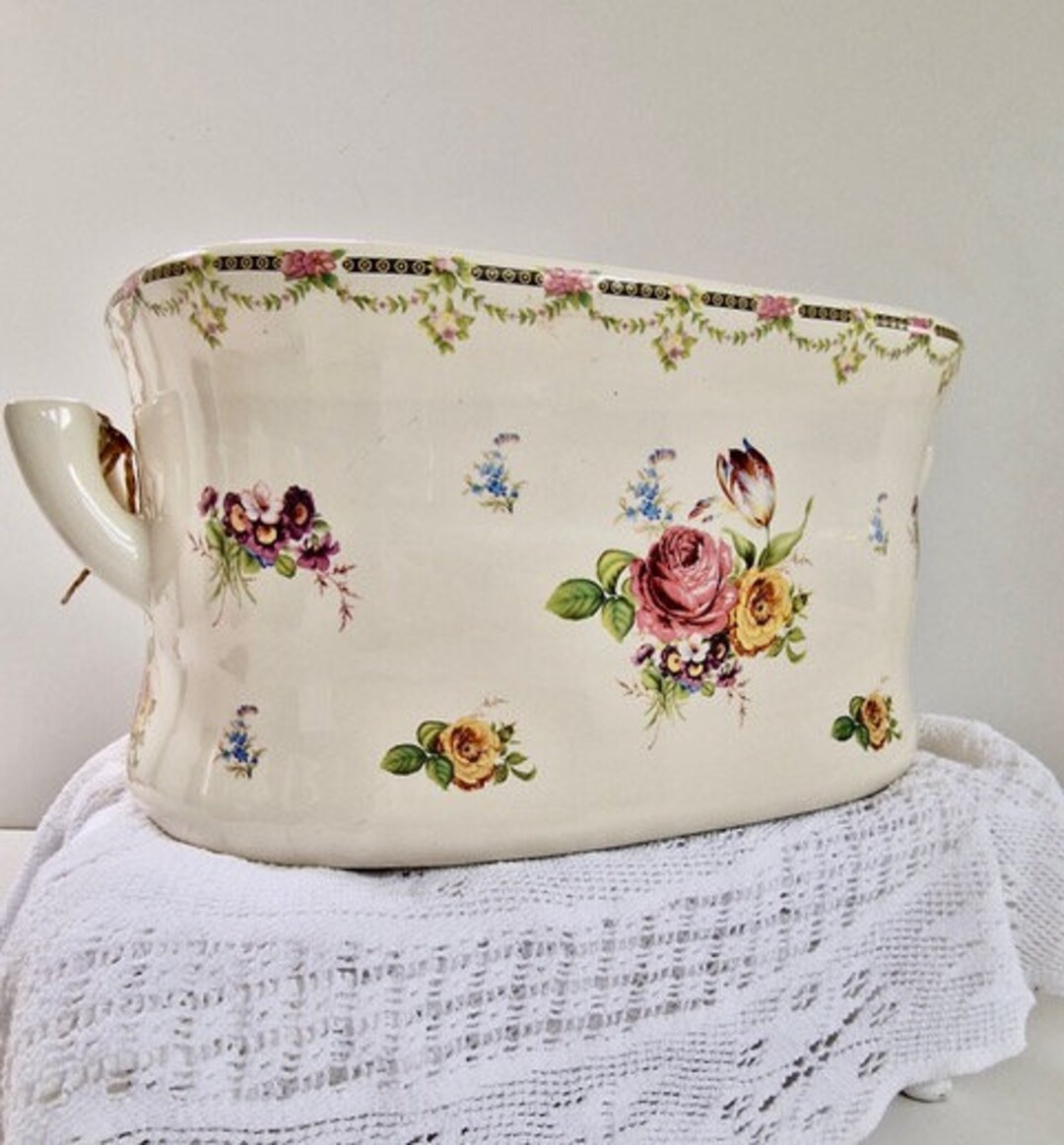 LARGE Antique English Flower Porcelain Foot Bath Basin - Etsy