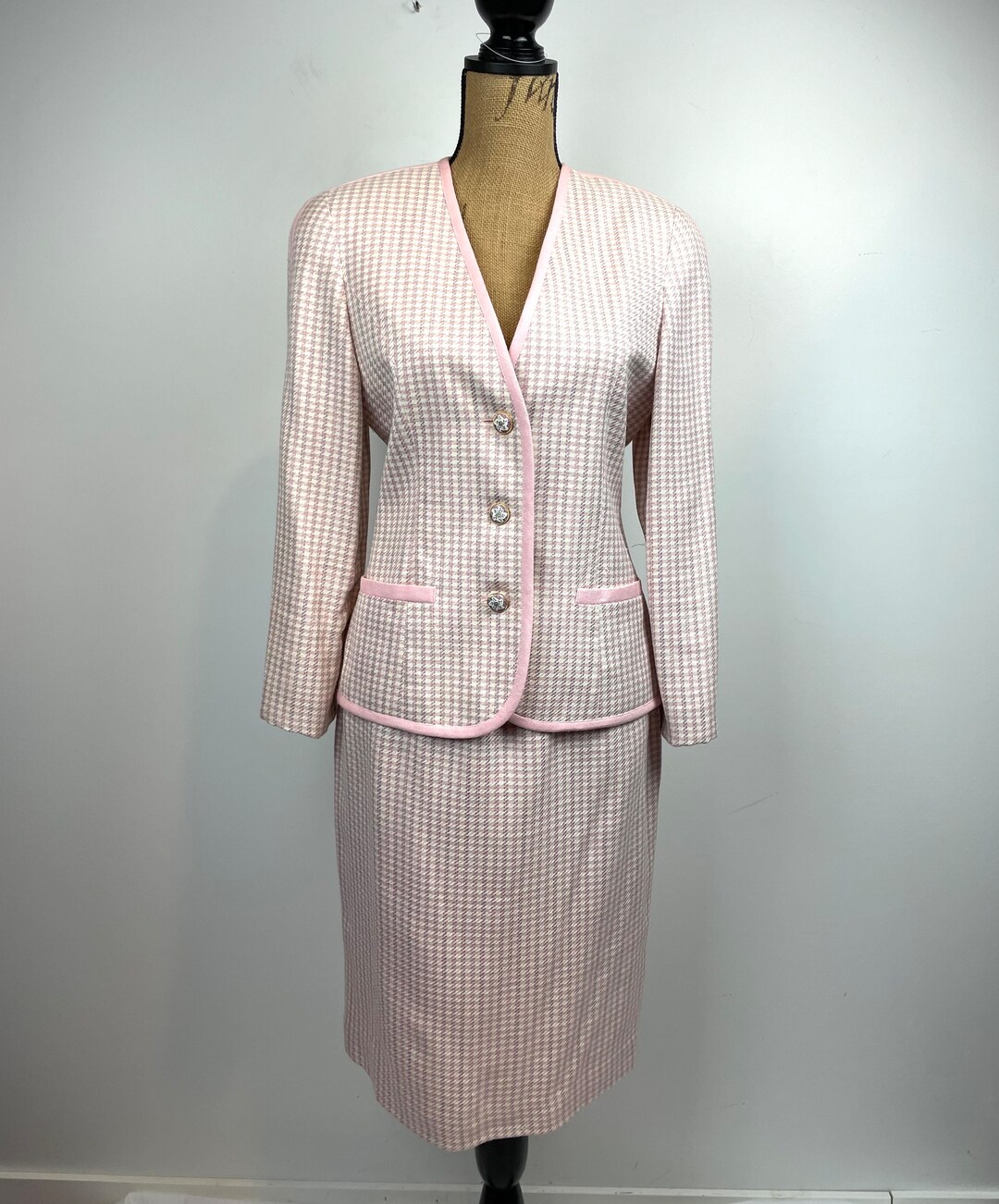 Vintage Simon Chang Women’s Suit Pastel Pink Herringbone Sizing in ...