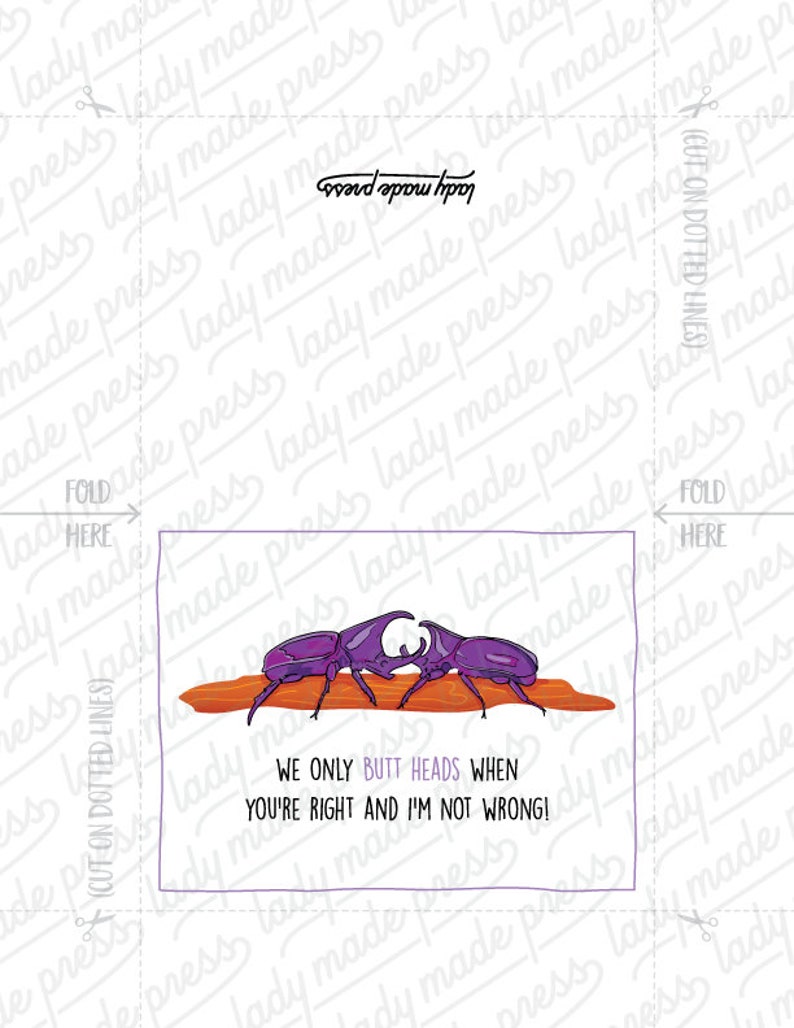 Beetles Butting Heads! Printable Card, Instant Download, Beetle, Always ...