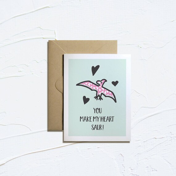 Printable Valentine Card You Make My Heart Saur Dinosaur | Etsy