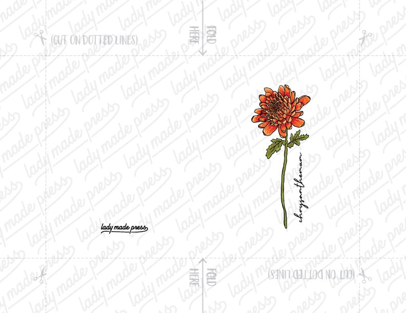 Printable Birth Month Flower Card: November-chrysanthemum, Birthday ...