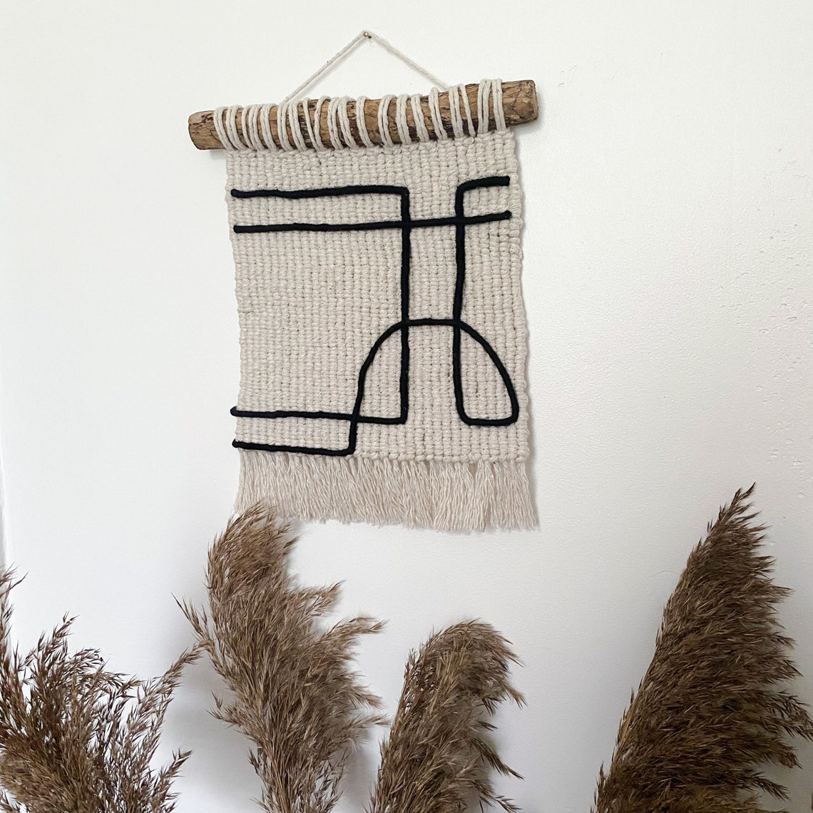 Abstract Macrame Wall Hanging Black & White Macrame Minimalistic Wall ...