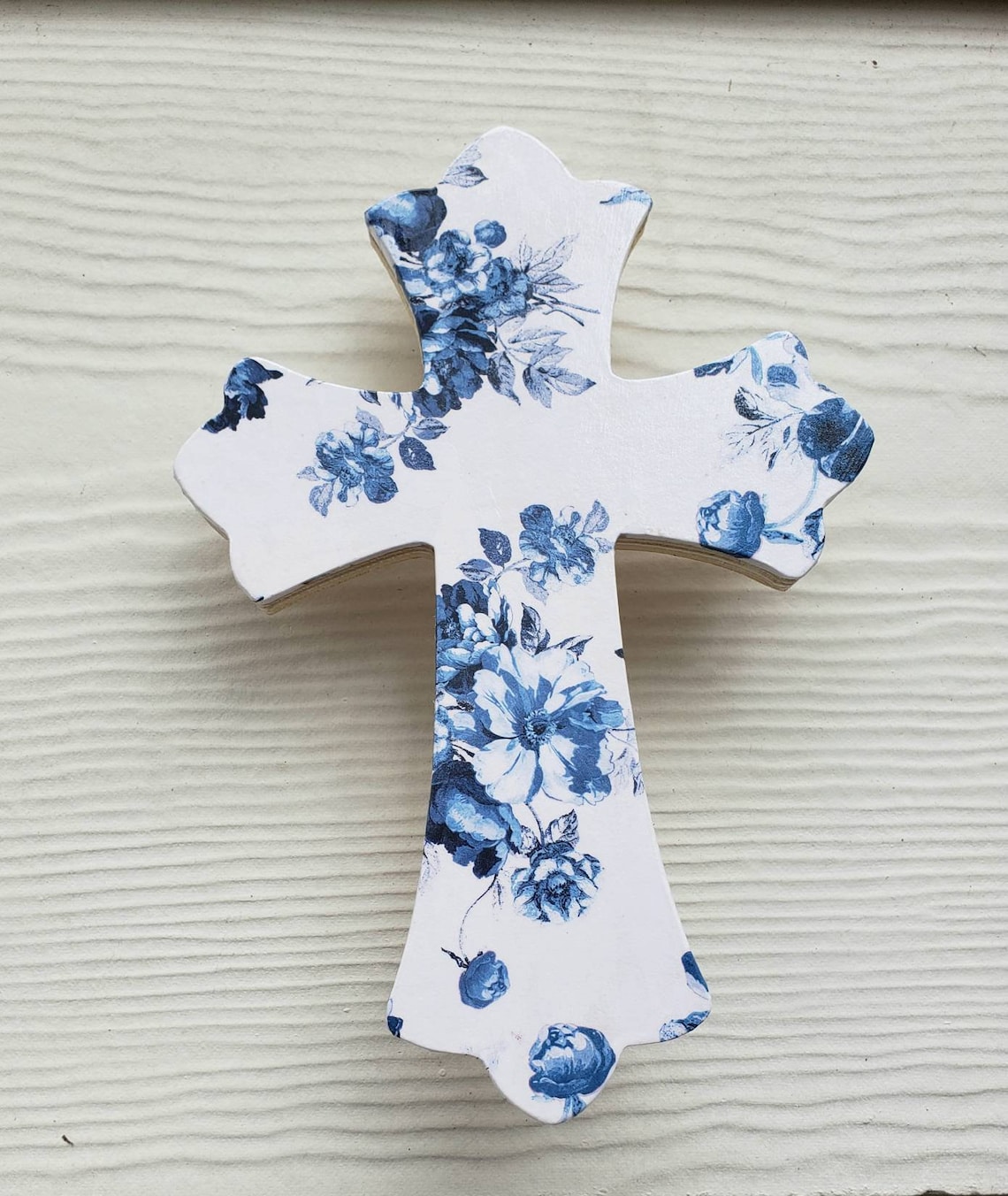Blue Floral Cross Wood Cross | Etsy
