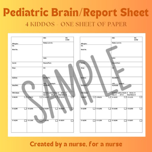 Pediatric Nurse Brain/report Sheet Template - Etsy