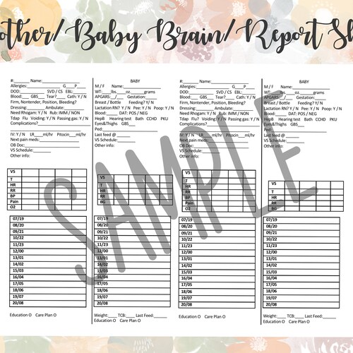Mother Baby Printable Nurse Report Sheet Postpartum Nurse - Etsy
