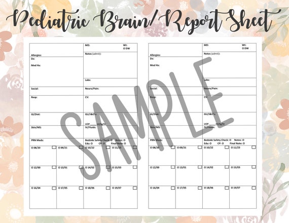 Pediatric Nurse Brain/report Sheet Template - Etsy