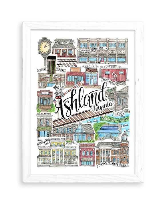 Ashland VA Art Print Watercolor Drawing Gift Virginia - Etsy