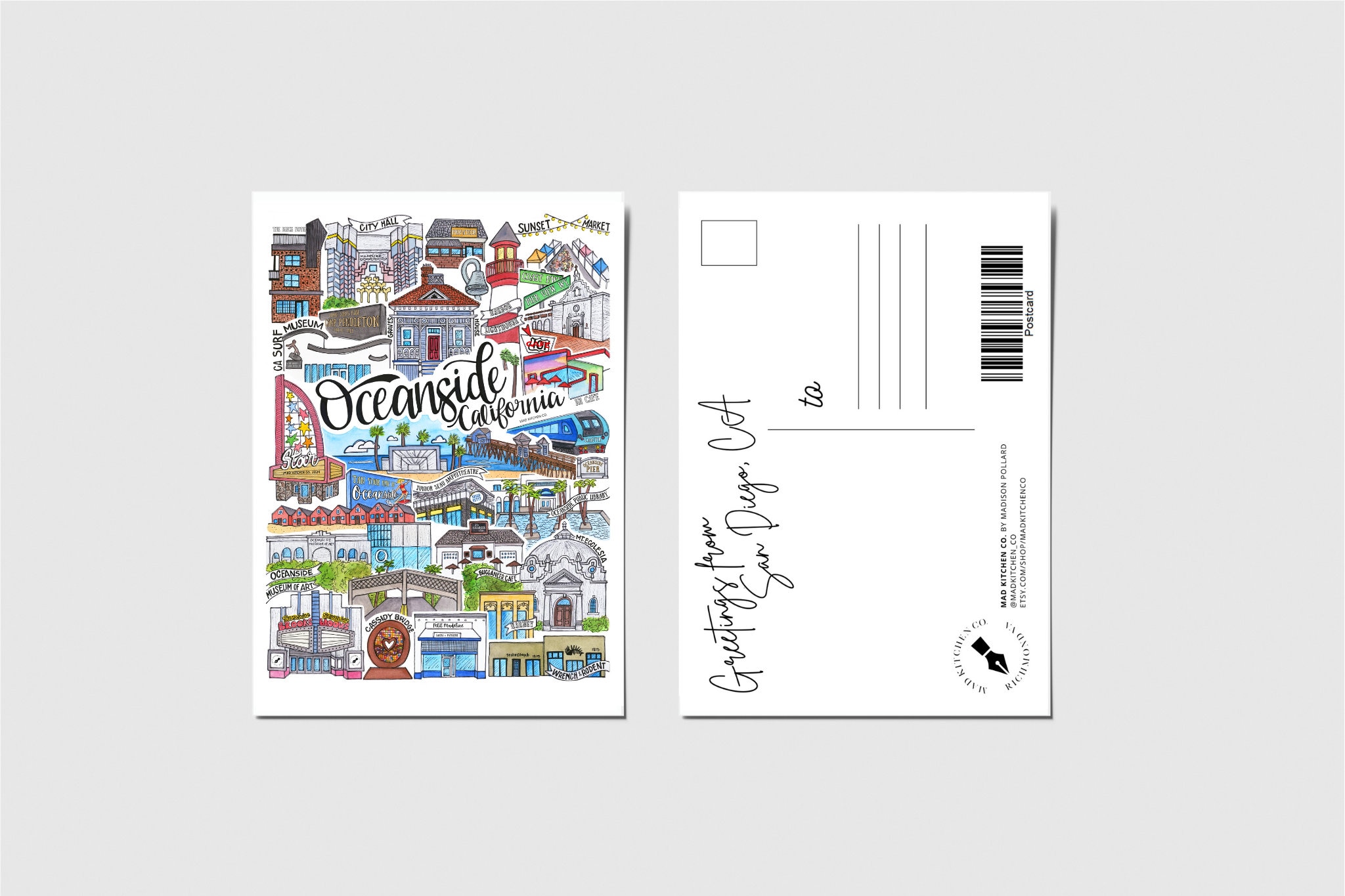 Oceanside Art Print | San Diego Watercolor Drawing California Wall ...