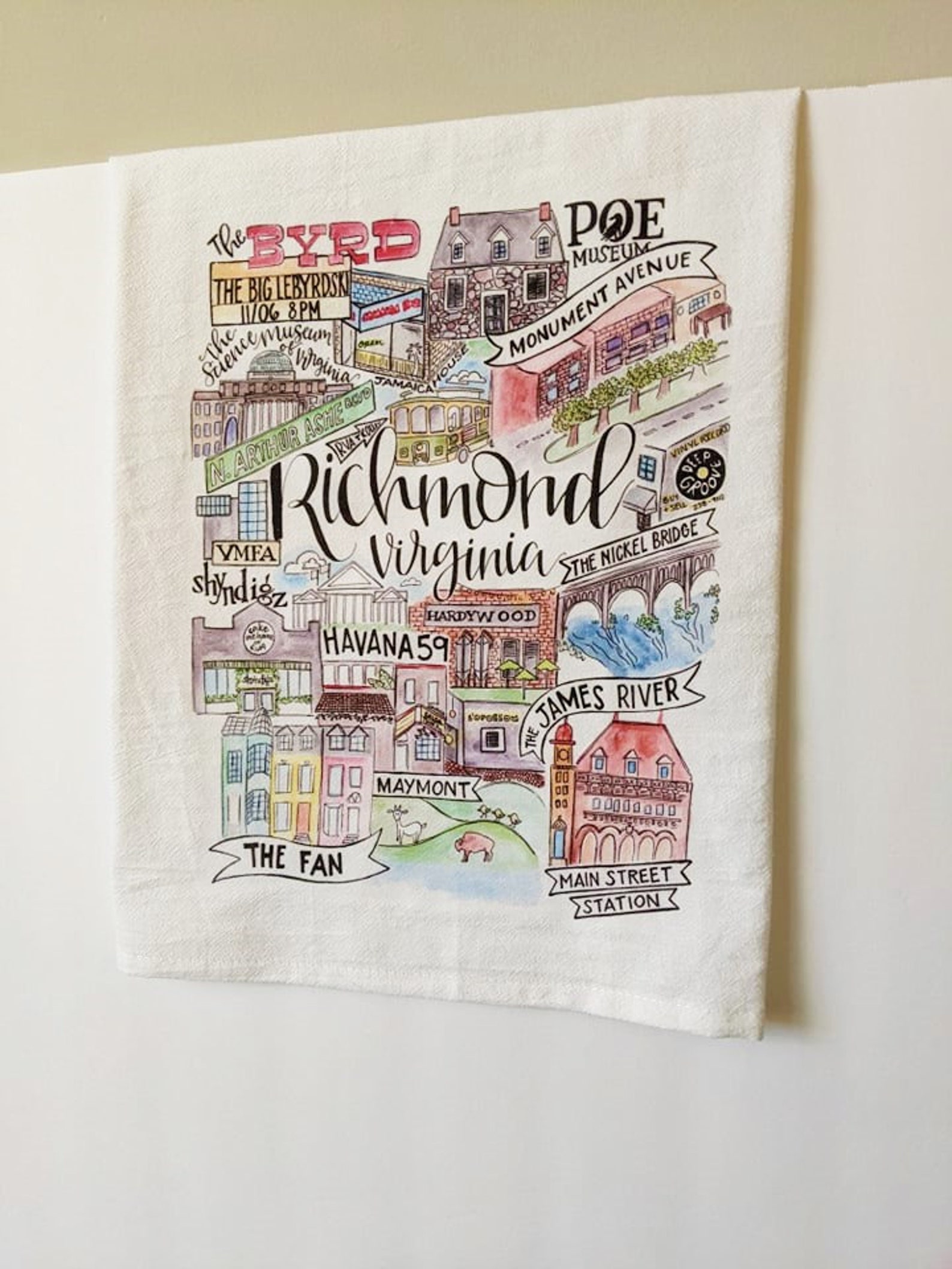 Tea Towel Richmond Classics | Watercolor RVA Virginia Kitchen Gift ...