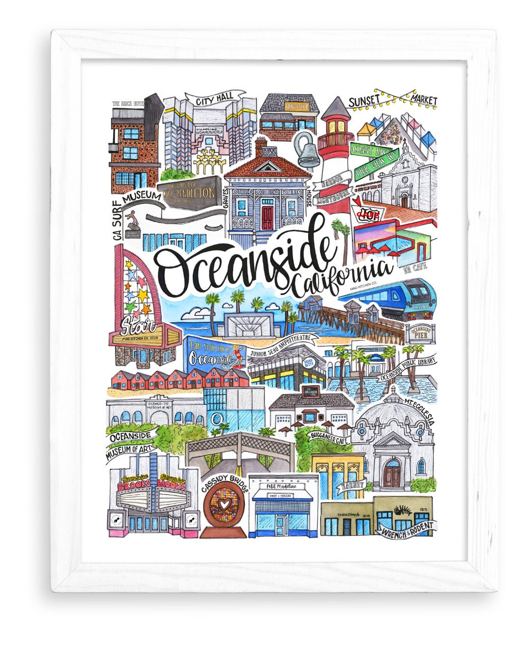 Oceanside Art Print | San Diego Watercolor Drawing California Wall ...