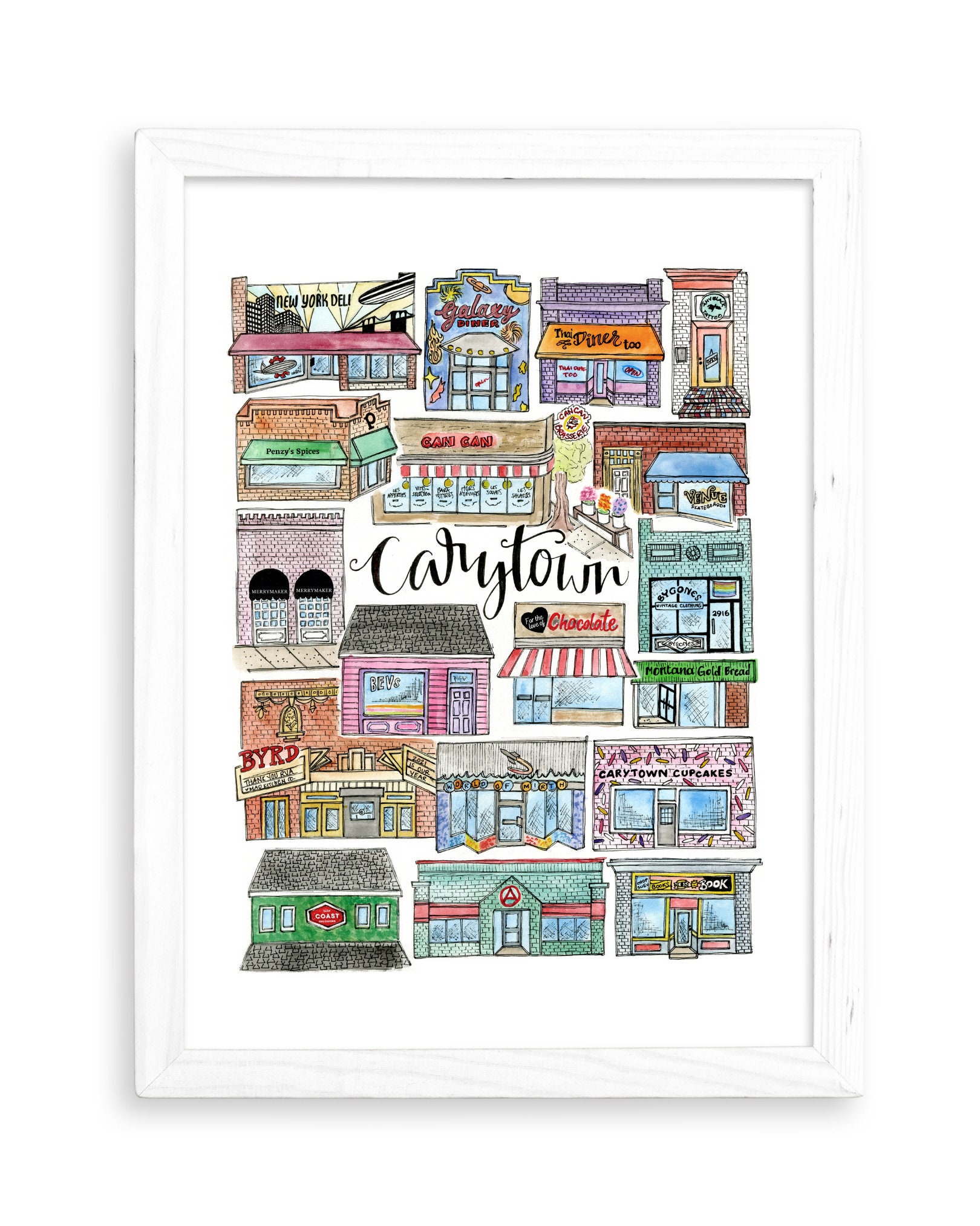 Carytown Art Print | Richmond, Virginia VA Watercolor Illustration ...