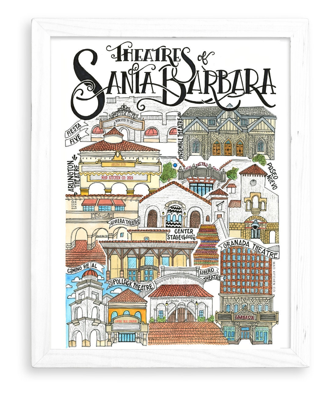 Theatres of Santa Barbara Art Print | Postcard California UCSB Art Gift ...