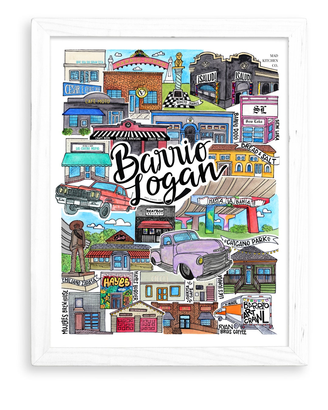 Barrio Logan Art Print | San Diego Watercolor Drawing California Wall ...