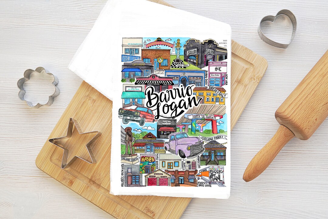 Barrio Logan Tea Towel | San Diego Watercolor Drawing California Wall ...