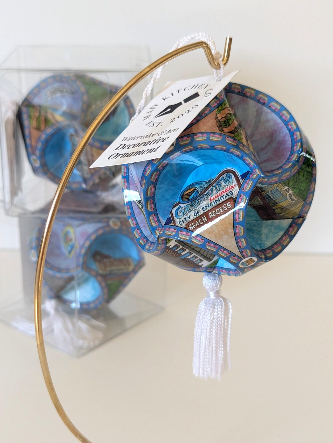 Leucadia, California Globe Ornaments | Grandview Beach Sign Pannikin ...