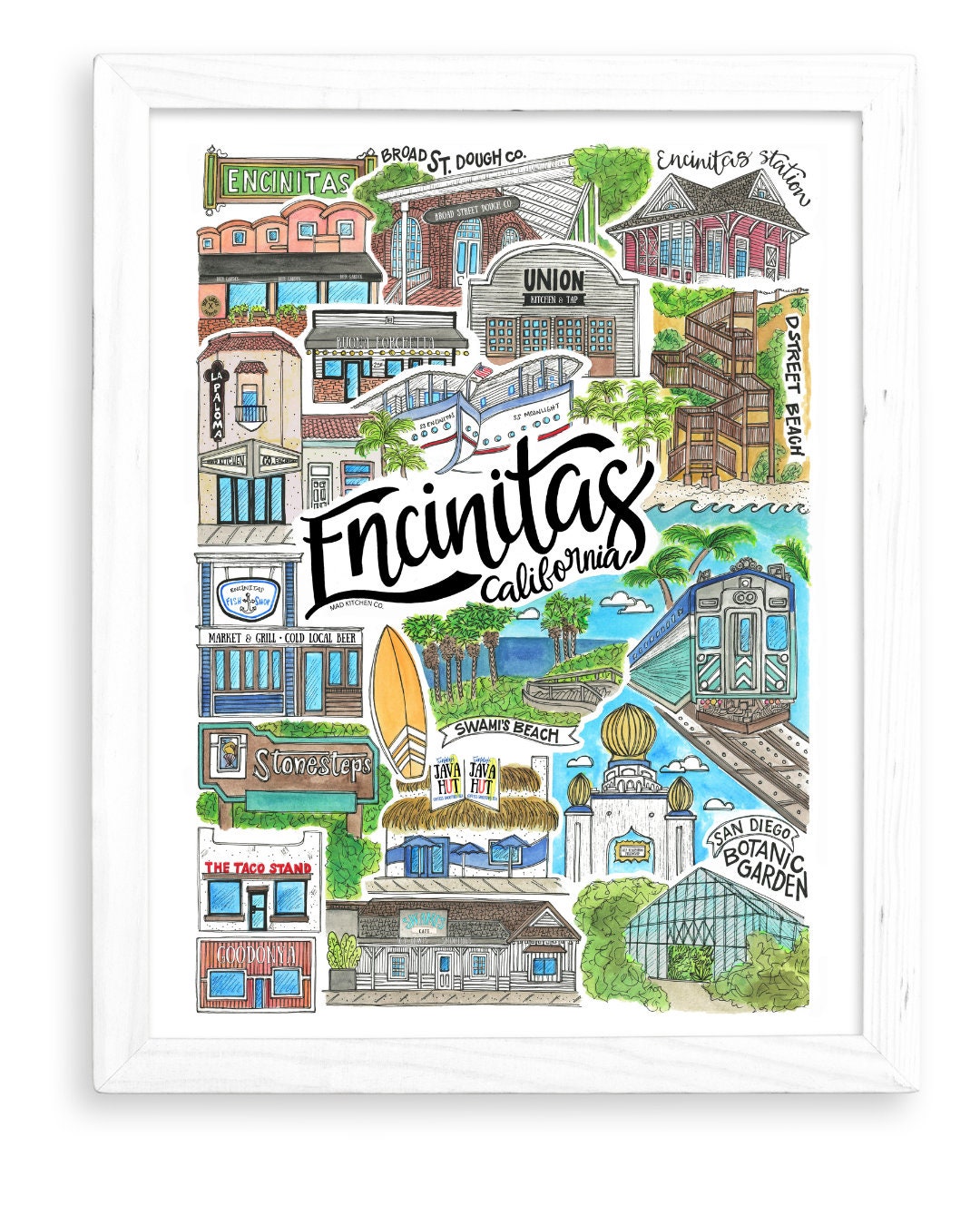 Encinitas Art Print | San Diego California Watercolor Wall Decor Beach ...