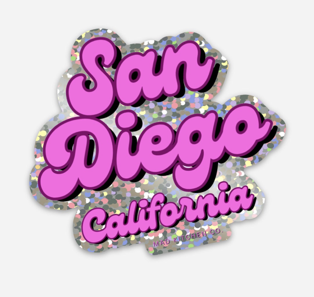 San Diego Glitter Sticker | Pink Vintage Retro Groovy Sparkle Gift ...