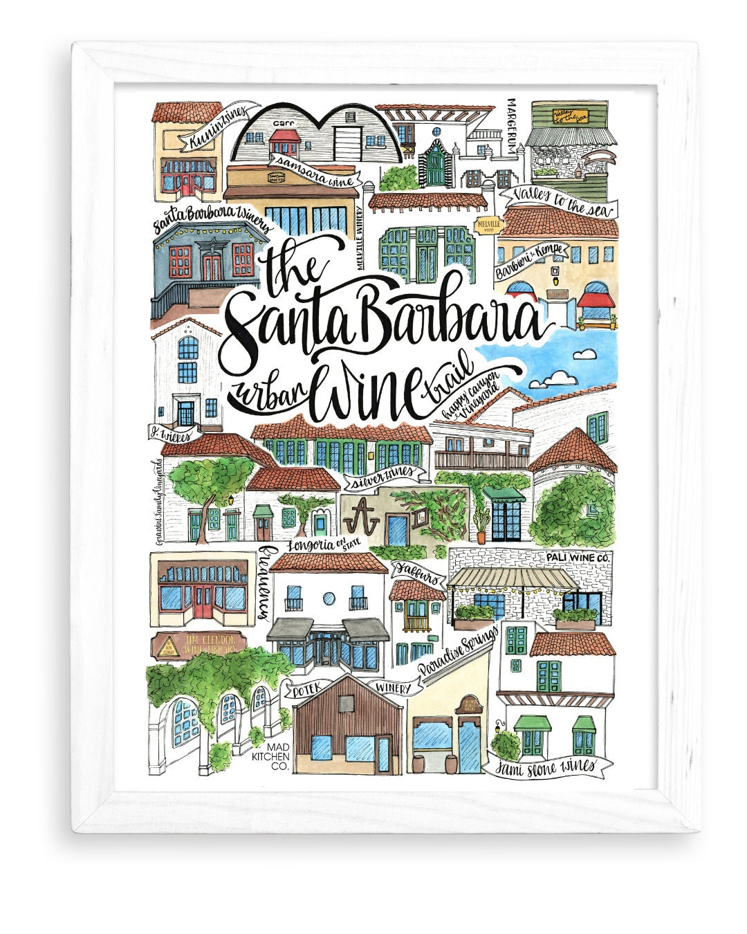 Santa Barbara Urban Wine Trail Art Print | California UCSB Santa Ynez ...