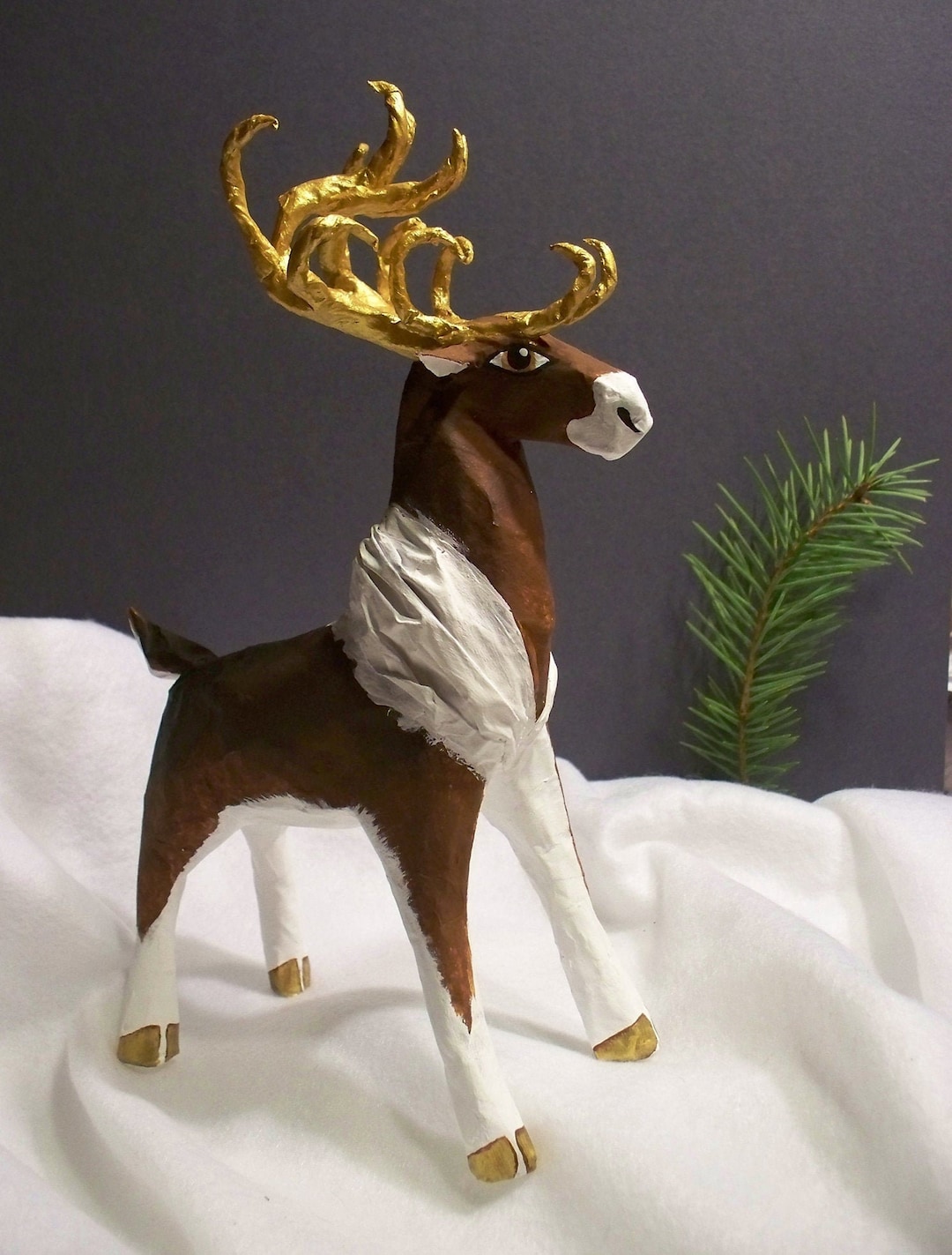 Hand-made Paper Maché Brown and Gold Holiday Deer - Gift, Decoration - Etsy